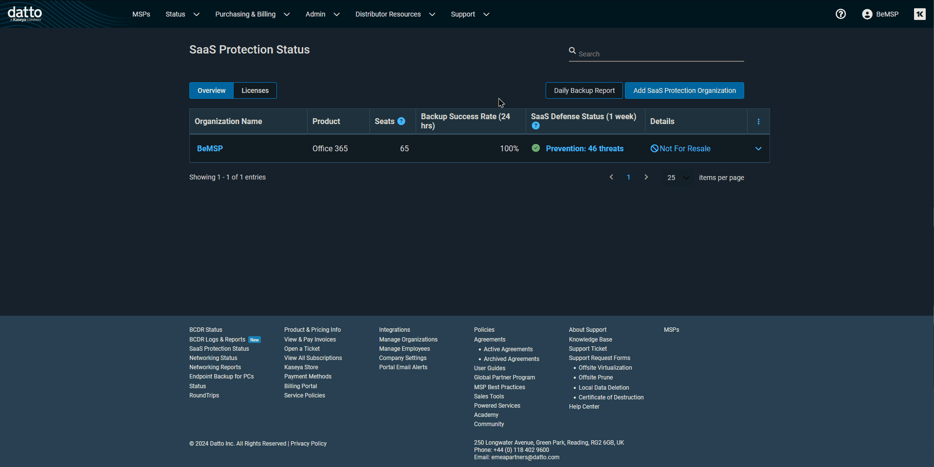 Comment suivre l'état des sauvegardes Datto SaaS Protection